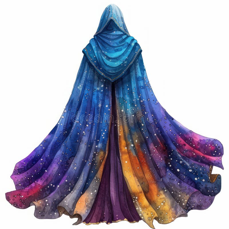 A Flowing Blue and Purple Hooded Cloak with a Starry Night Sky Pattern ...