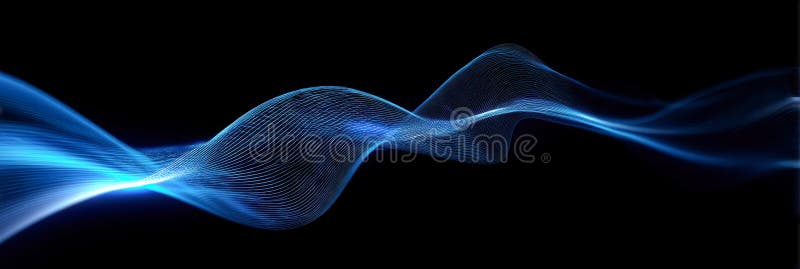 Flowing Blue Waves on a Black Background Creating a Digital Abstract ...