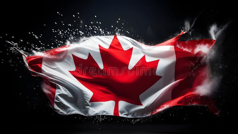 Flowing Canadian Flag with Dramatic Splash Effect on Dark Background ...