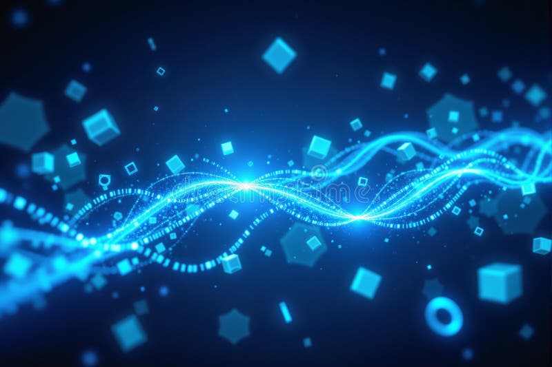 A Flowing Cascade of Digital Data Illuminated by Vibrant Blue Neon ...