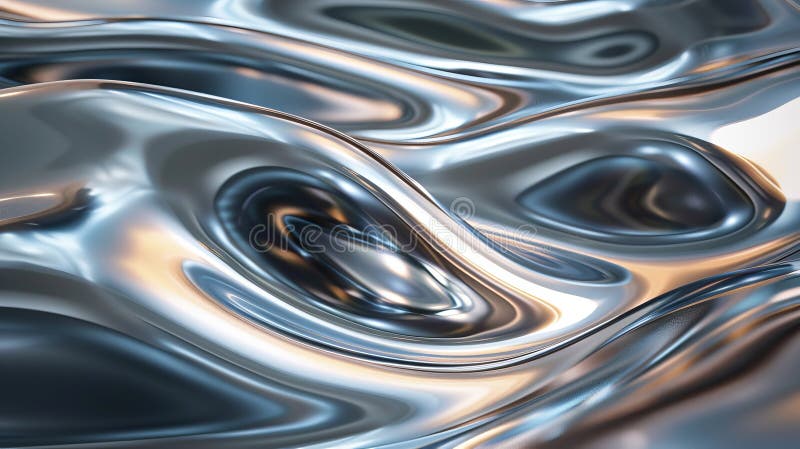 Flowing Chrome Waves with Reflective Surface. Abstract Art and Digital Design Concept Stock ...