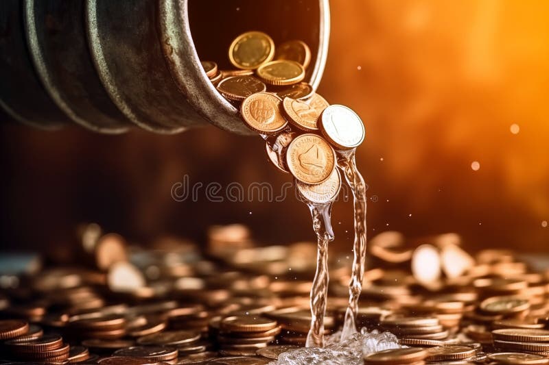 Flowing Coins with Golden Light. Stock Illustration - Illustration of ...