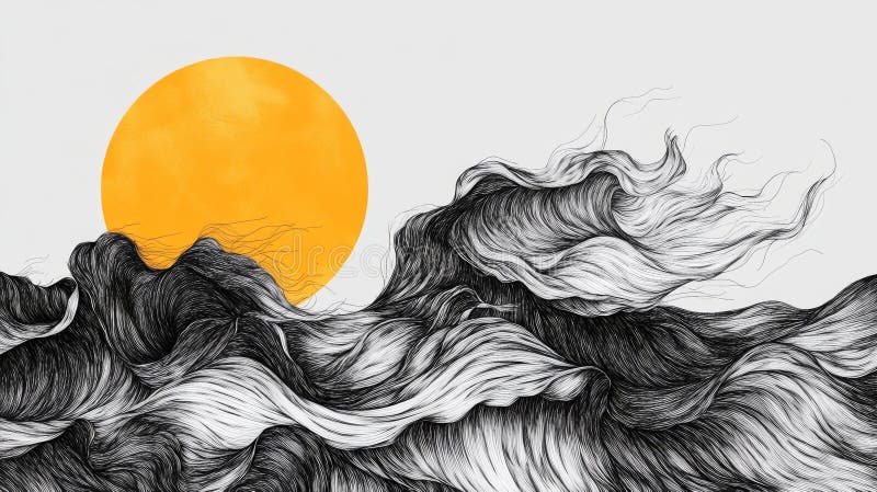 Flowing Curved Background with Geometric Shapes in Abstract Line Art ...