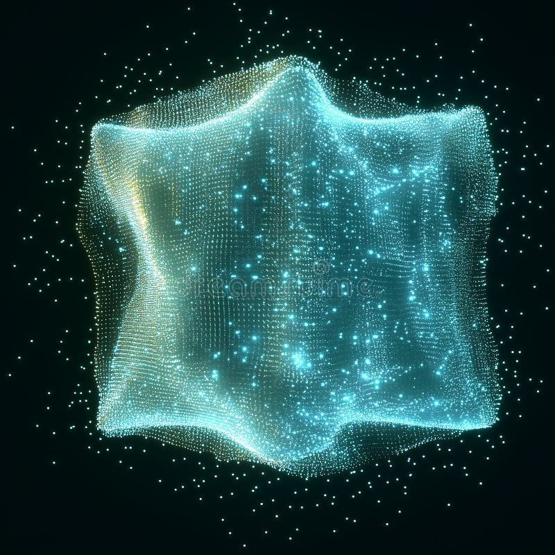 Flowing 3D Cube Mesh Formed by Light Particles in a Digital Space Stock ...