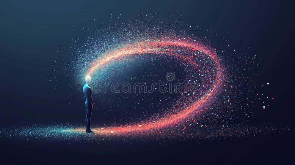 Flowing Data Coming through the Human Mind. AI and Human Synergy Stock ...