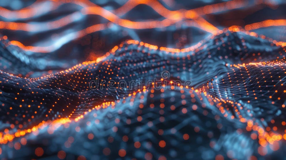 Flowing Data Streams in an Abstract Digital Landscape with Glowing ...