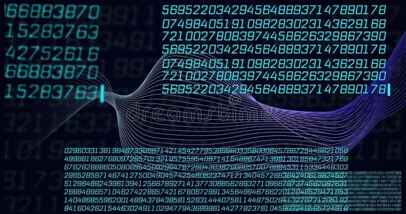 Flowing Data Waves and Binary Coding Image Over Dark Background with Numbers Stock Image - Image ...