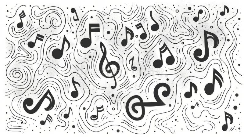 Continuous Line Art Music Note Illustration with Abstract Patterns ...