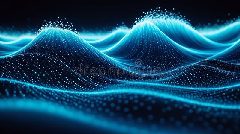 Flowing Digital Wave with Glowing Blue Particles on a Dark Background ...
