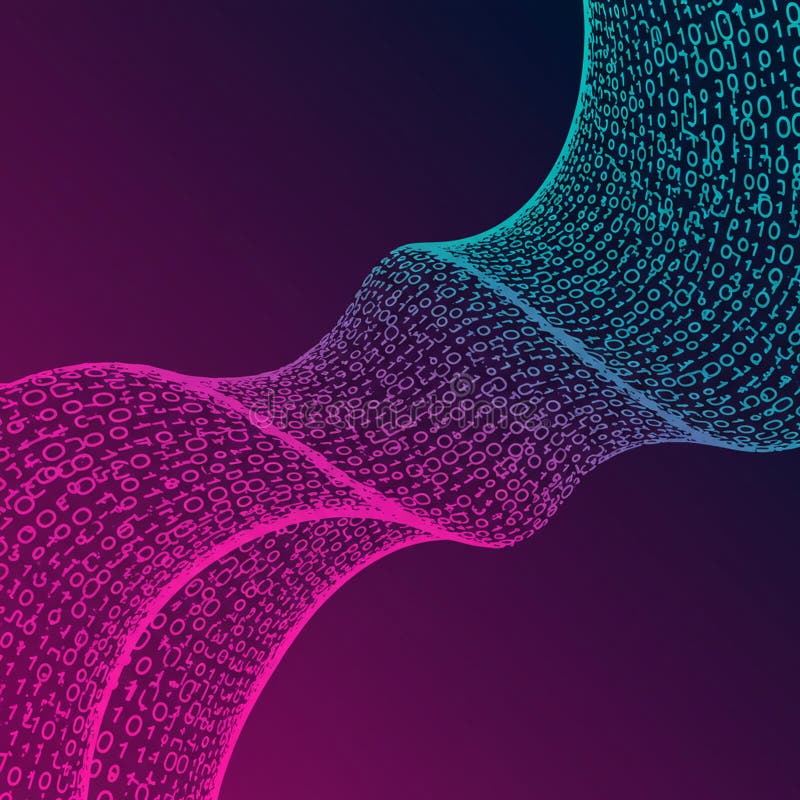 Flowing Digital Waves in Pink and Teal Hues, Filled with Binary Code ...