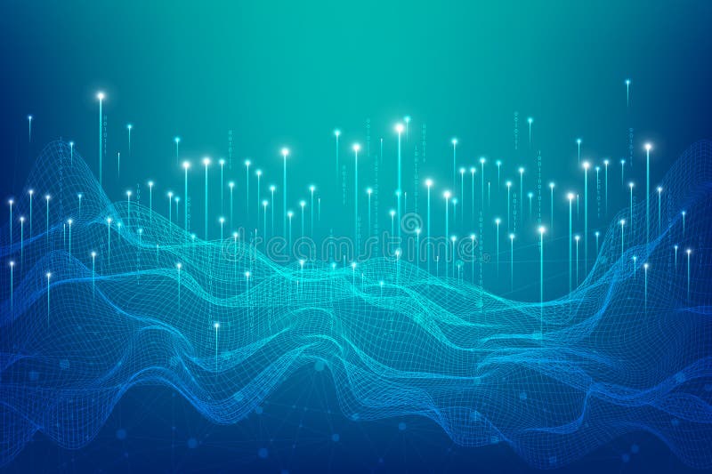 Flowing Digital Waves with Vertical Glowing Points, Representing Data ...