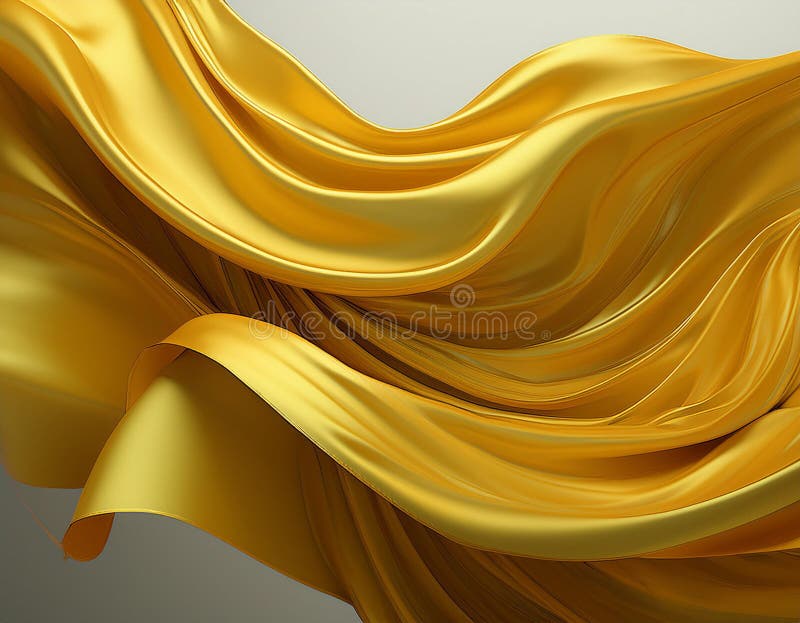 Flowing Fabric in Gold: Textile Wave Movement - 3D Rendering Abstract ...