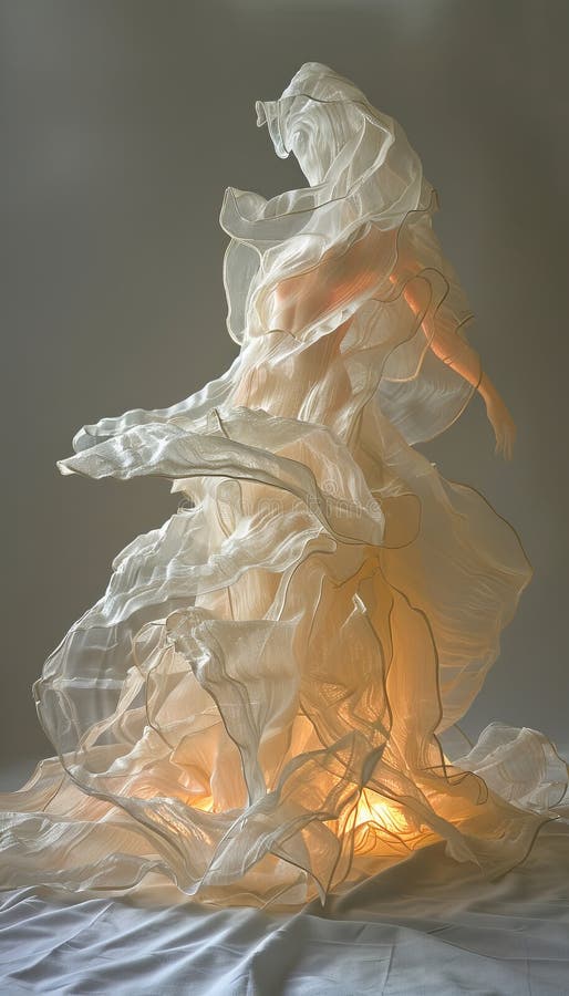 Flowing Fabric Sculpture Illuminated from within, Creating an Elegant ...