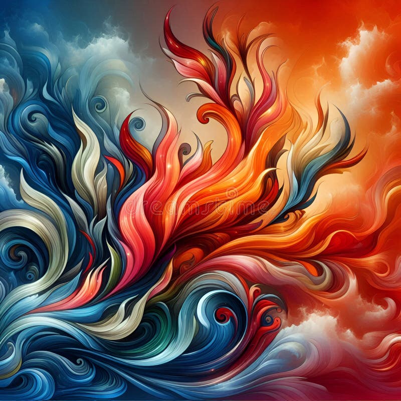 Flowing Florals: Water Wave and Flower Design, Generative AI. Stock ...