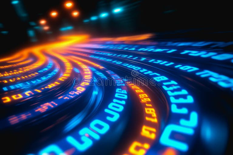 Flowing Glowing Binary Code in a Futuristic Digital Data Stream ...