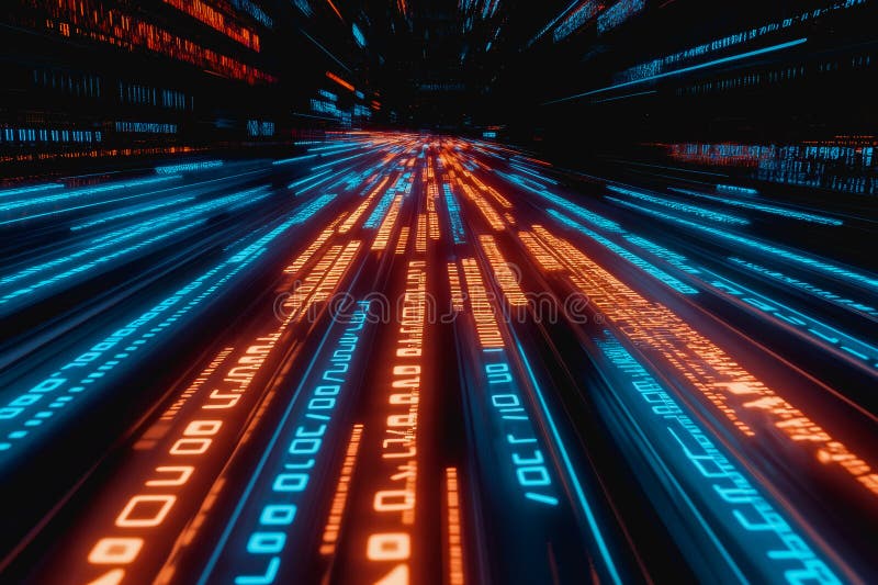 Flowing Glowing Binary Code in a Futuristic Digital Data Stream Environment Stock Photo - Image ...