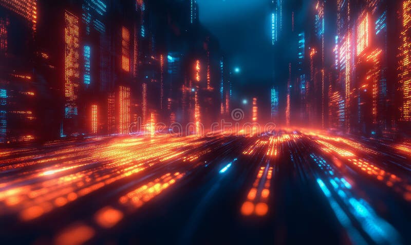 Flowing Glowing Binary Code in a Futuristic Digital Data Stream Environment Stock Image - Image ...