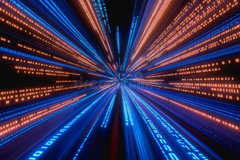 Flowing Glowing Binary Code in a Futuristic Digital Data Stream ...