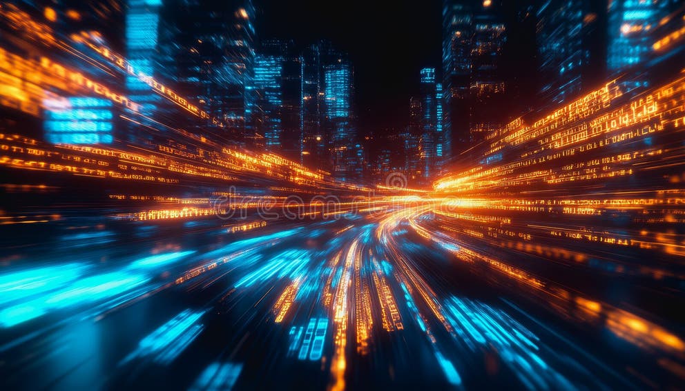 Flowing Glowing Binary Code in a Futuristic Digital Data Stream ...