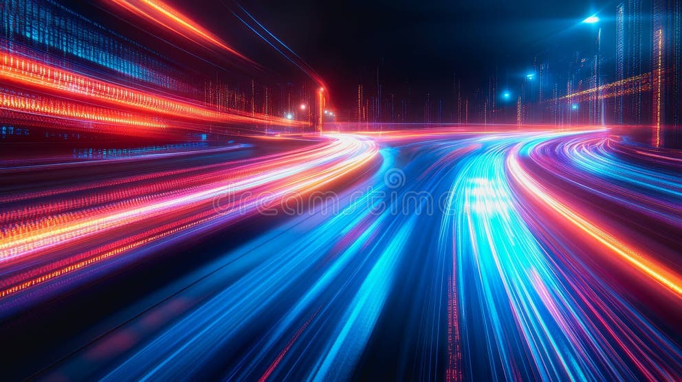 Flowing Glowing Binary Code in a Futuristic Digital Data Stream ...