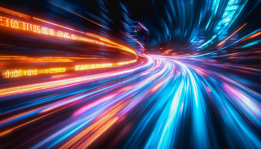 Flowing Glowing Binary Code in a Futuristic Digital Data Stream Environment Stock Image - Image ...