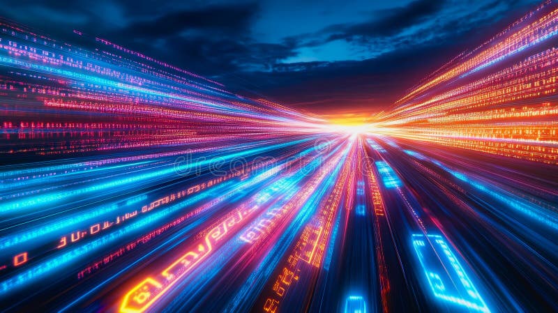 Flowing Glowing Binary Code in a Futuristic Digital Data Stream Environment Stock Photo - Image ...