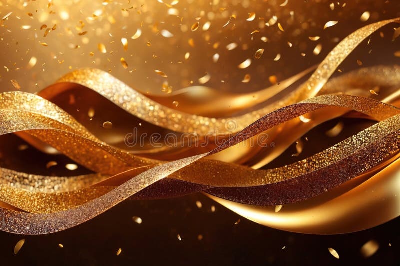 Flowing Golden Abstract Background. Elegant Waves with Gold Particles ...