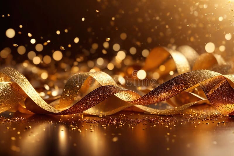 Flowing Golden Abstract Background. Elegant Waves with Gold Particles ...