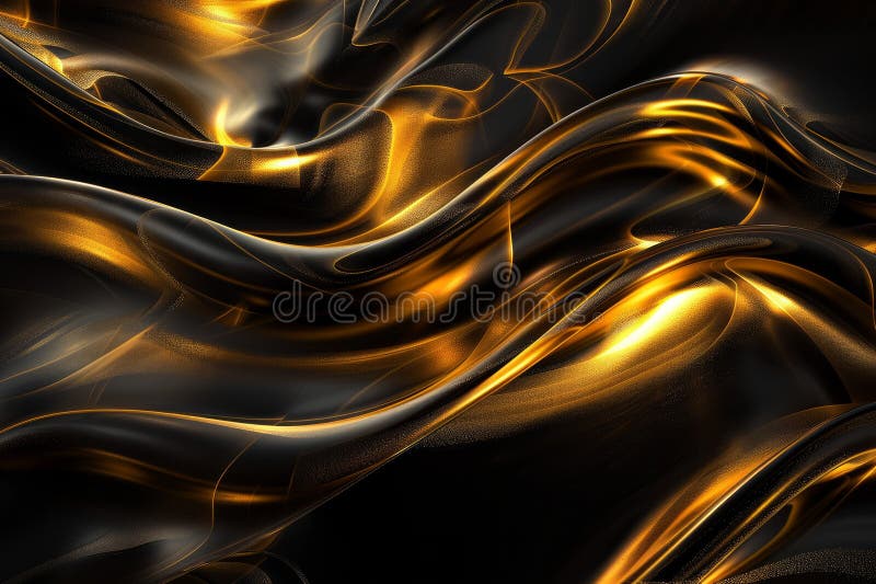 Flowing Golden Light Waves on Dark Background. Artificial Intelligence ...