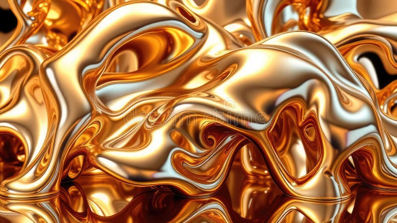 Flowing Golden Material Creates a Stunning Visual Effect in an Abstract ...