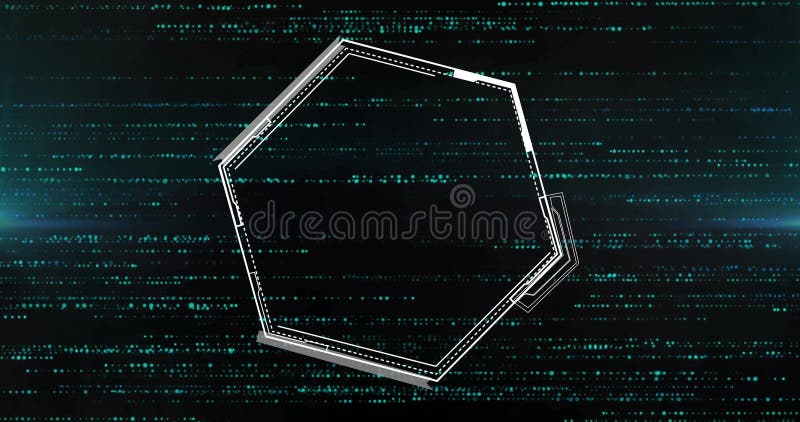 Flowing Green Binary Code Filling Digital Space, Showing Irregular Layered White Hexagon Outline ...