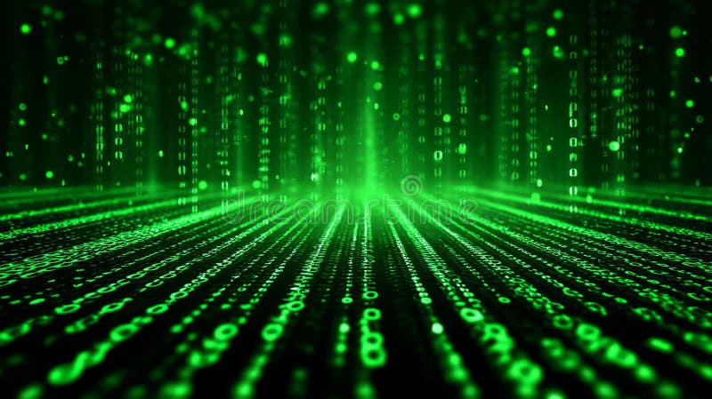 Flowing Green Binary Code, a Visual Representation of Digital Data Streams in Cyberspace Stock ...