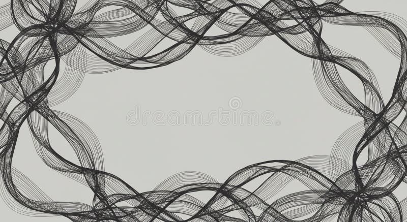 Flowing, Intertwined Black Lines Form a Dynamic Frame on a Light Gray Background. Th Stock ...