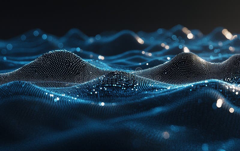 A Flowing Landscape of Shimmering Blue Particles Resembling Waves in a ...