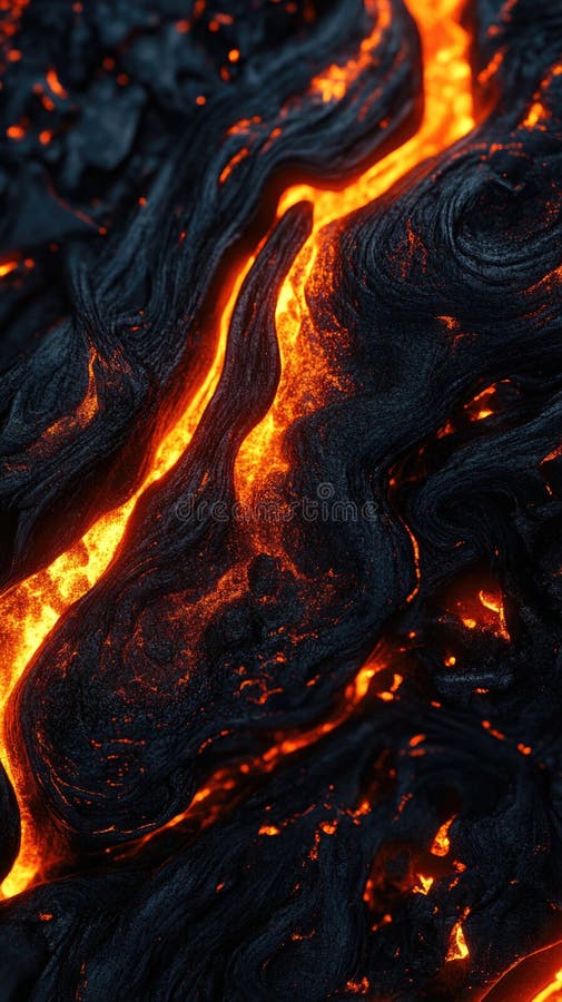 Flowing Lava Casting a Glowing Red and Orange Light in a Dramatic Dark ...
