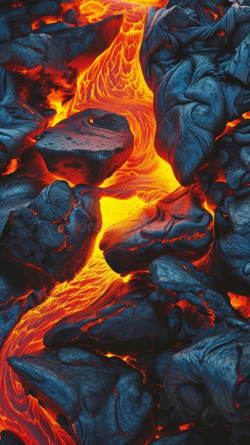 Flowing Lava between Dark Rocks Stock Image - Image of flow ...