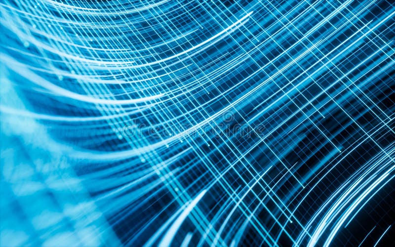 Flowing Lines with Digital Cyberspace, 3d Rendering Stock Illustration ...