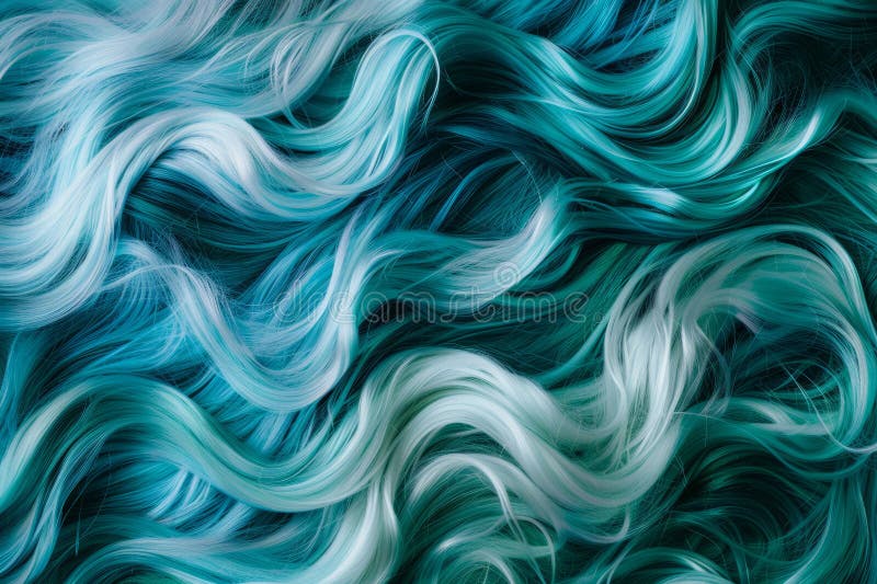 Flowing Locks with Shades of Blue and Green. Generative AI Stock Photo ...