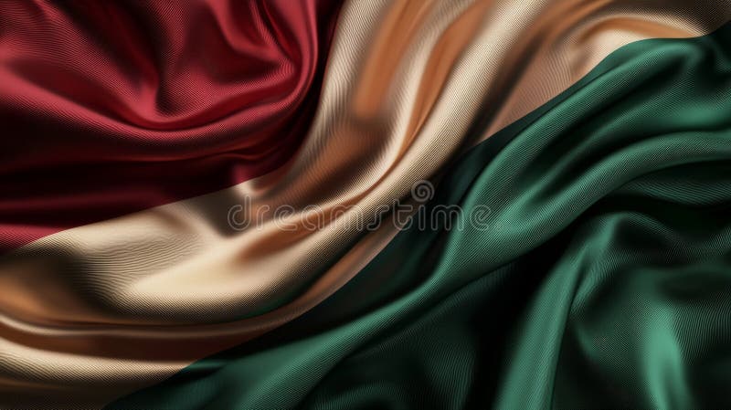 Flowing Luxurious Fabric in Green, Red, and Gold Creates an Elegant ...