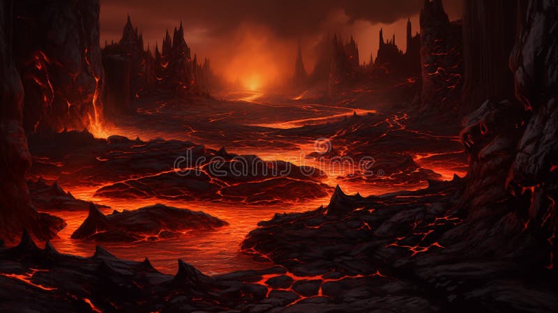 Flowing Magma Lava Field, Glowing Lava and Magma Flows Stock ...