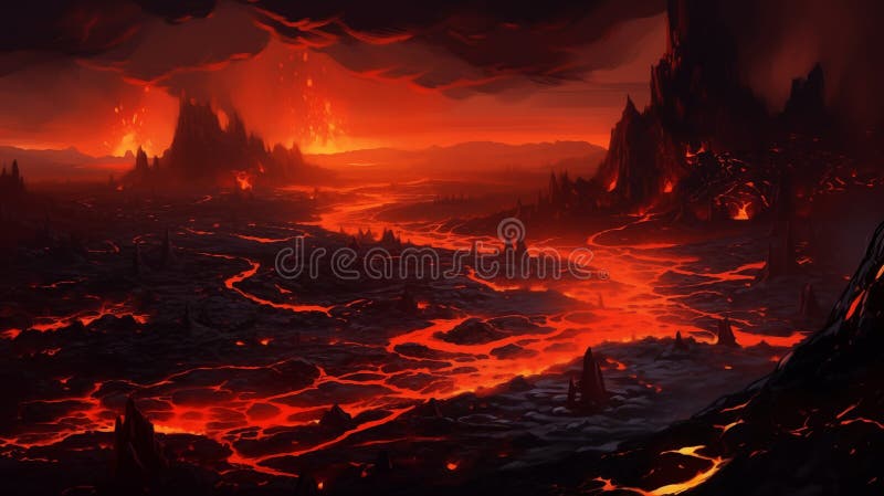 Flowing Magma Lava Field, Glowing Lava and Magma Flows Stock ...