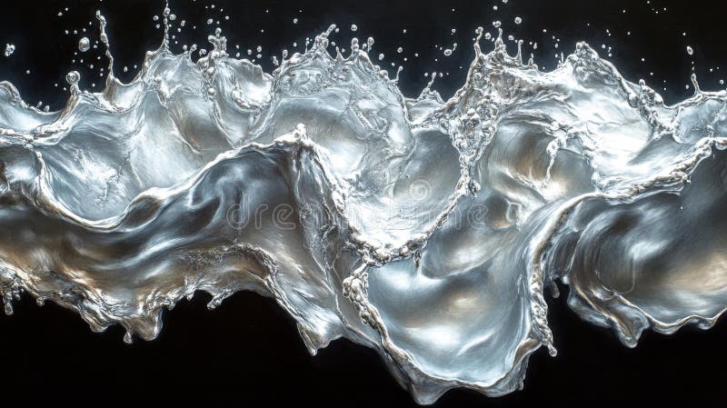 Flowing Metallic Silver Liquid Creating Fluid Patterns and Cascading ...