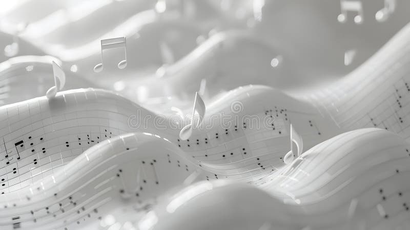 Abstract Sheet Music Background with Flowing Notes and Wave Patterns ...