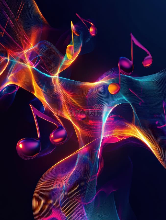Flowing Musical Staff Lines Illuminated by Glowing Neon Tones Create a ...