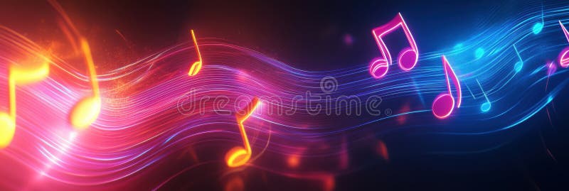 Flowing Musical Staff Lines Illuminated with Vibrant Neon Colors Create ...