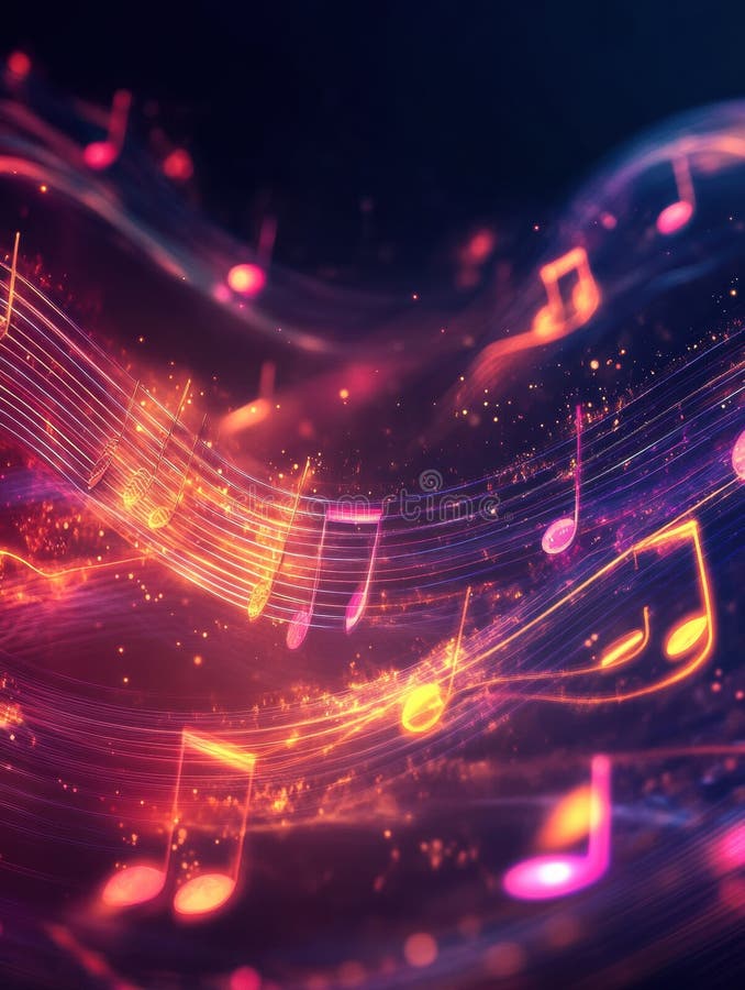 Flowing Musical Staff Lines Illuminated in Vibrant Neon Tones Create a ...