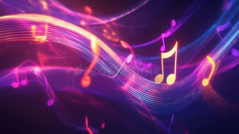 Flowing Musical Staff Lines in Vibrant Neon Tones Create a Dynamic ...