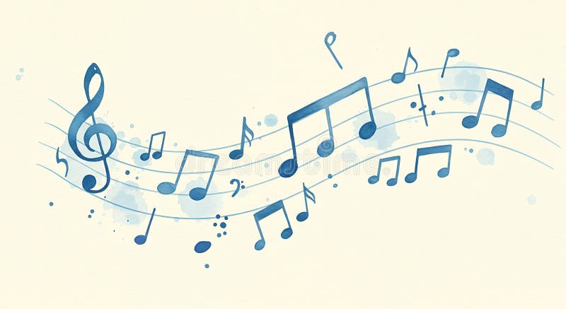 A Flowing Musical Staff with a Series of Blue Notes and a Treble Clef ...