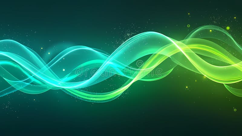 Flowing Neon Teal and Lime Ribbons with Particles on Gradient ...