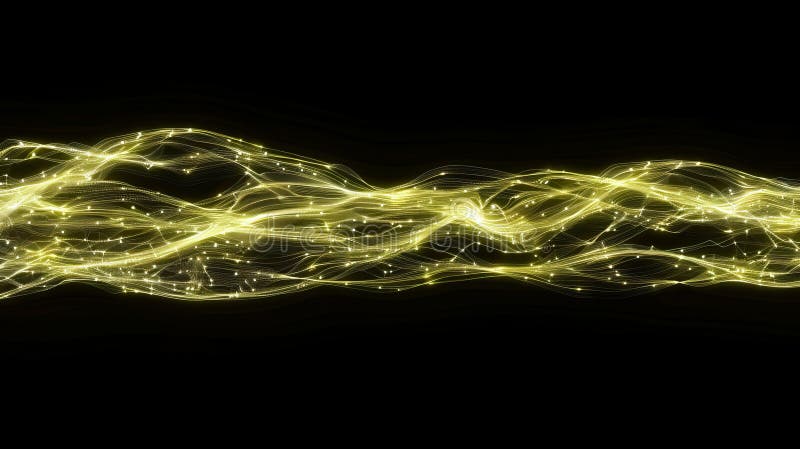 Flowing Network of Golden Light Particles on Black Background Stock ...
